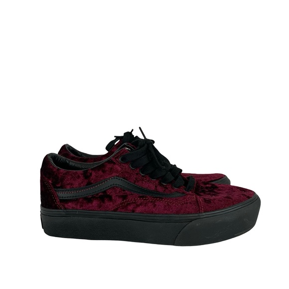 Vans | Shoes | Vans Luxurious Red And Black Velvet Platform Sneakers ...